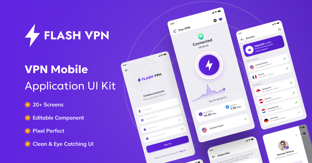 VPN Mobile App UI Design Elements #424871 - TemplateMonster