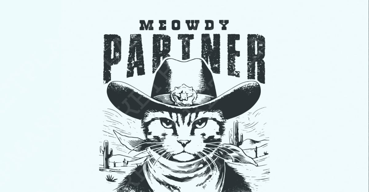 Meowdy Partner Western Cat PNG, Funny Cat Png, Retro Western Cat Design ...