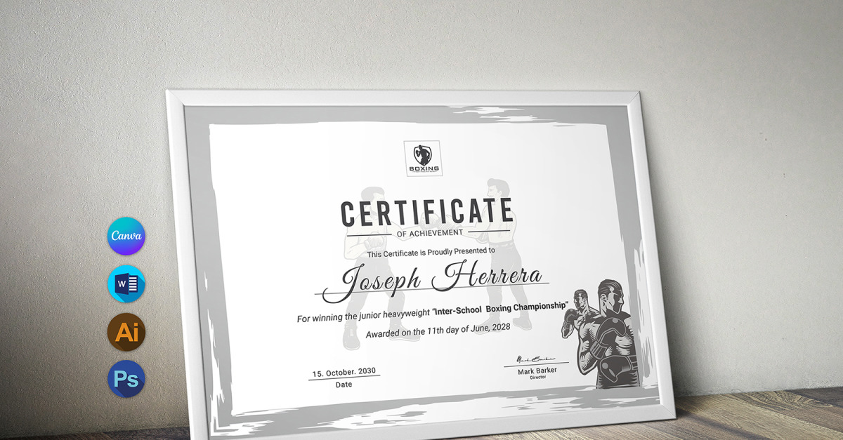 Certificado de entrenamiento de boxeo Canva - TemplateMonster