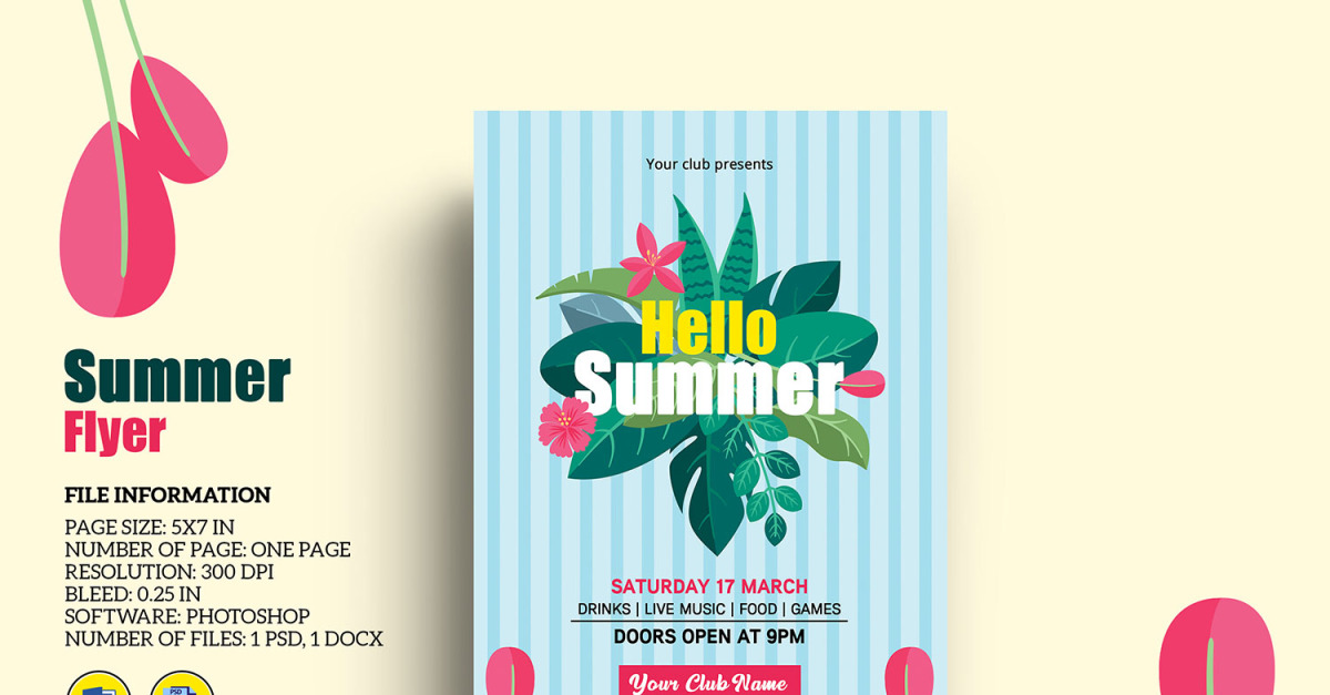 Summer Party Invitation Flyer Prntable Template