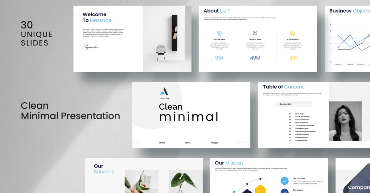 Clean Minimal PowerPoint Presentation Template Layout