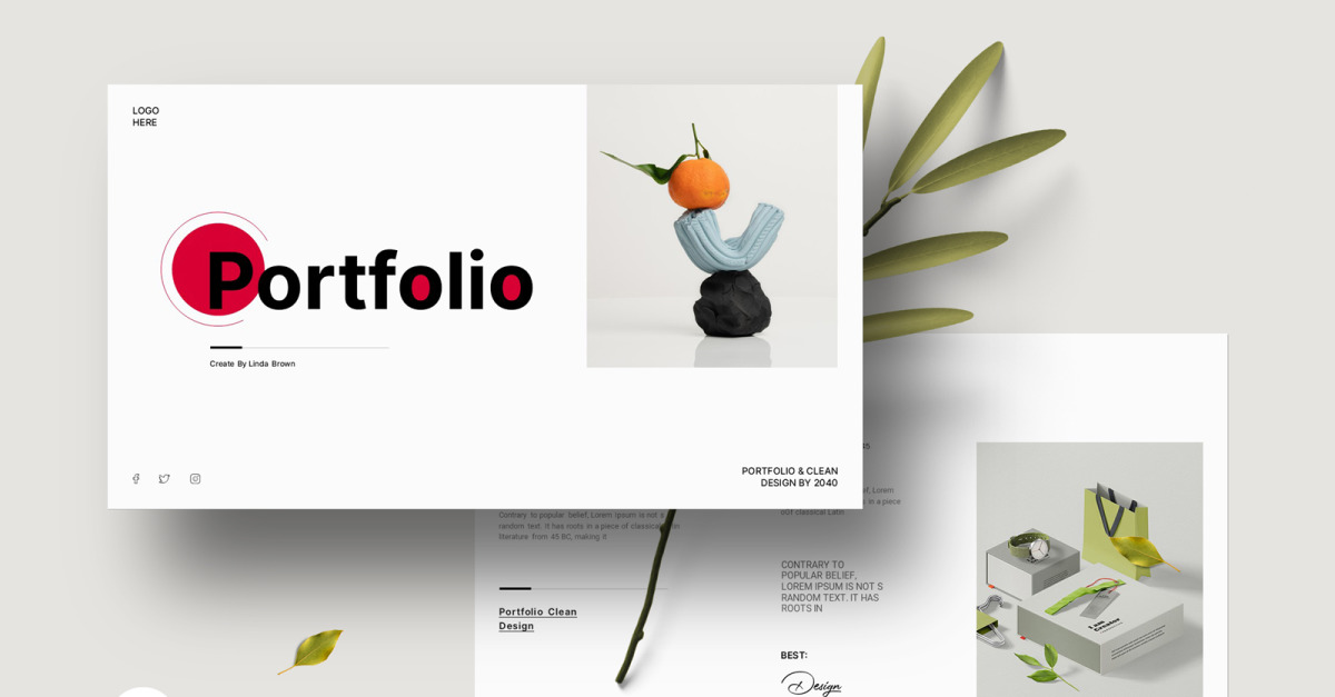 Plantilla de PowerPoint portafolio limpio - TemplateMonster