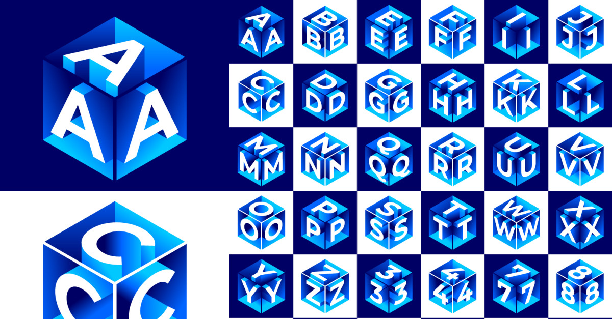 A to Z 3D Cube Logo Set, Gift Box, courier services, mail