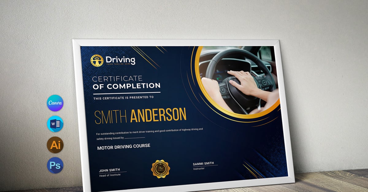 Canva Driving Training Certificate #427033 - TemplateMonster