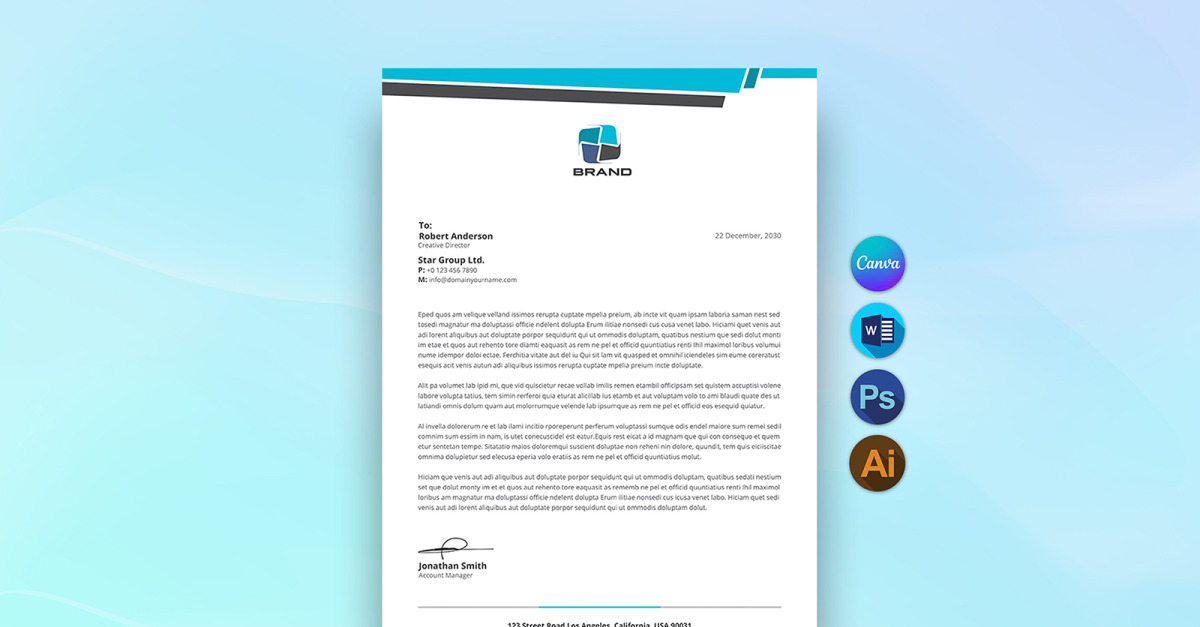 Letterhead Template Canva Editable, Custom Letterhead Template Digital ...