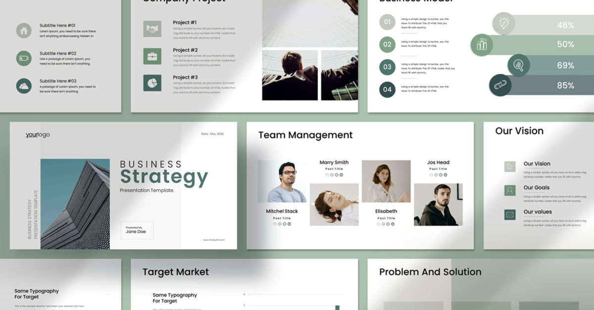 Plantilla de presentación de PowerPoint de estrategia empresarial