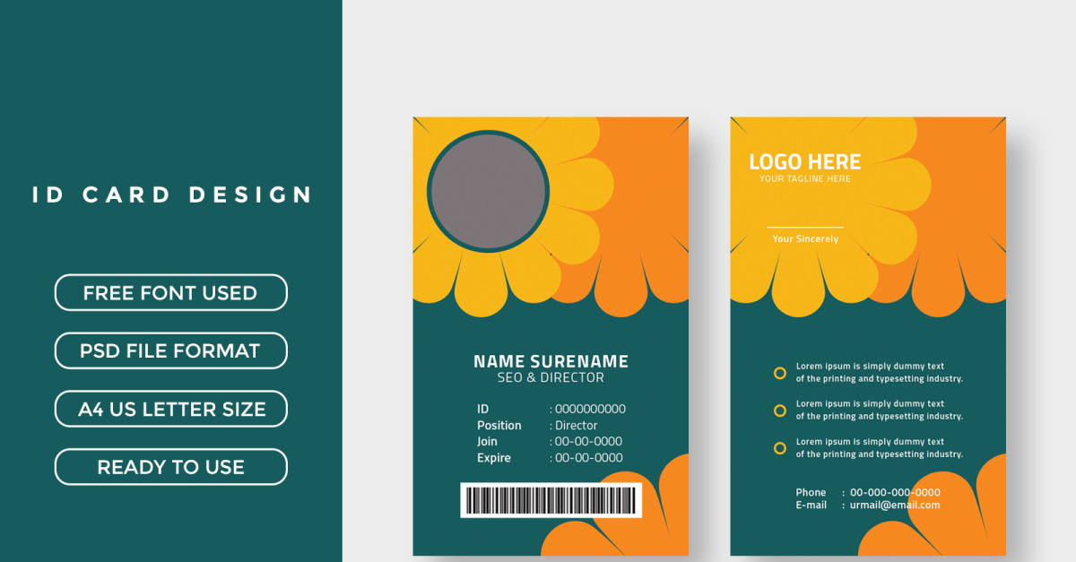 ID Card design with Orange Layout #428010 - TemplateMonster