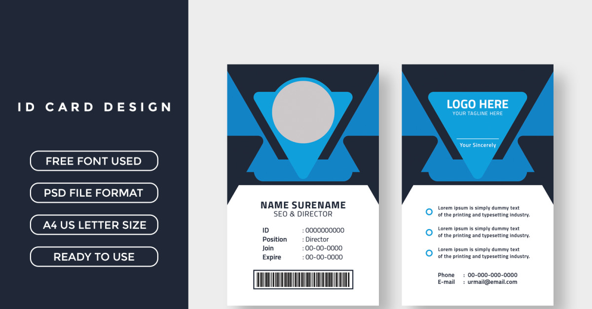 ID Card template with Blue Layout #428011 - TemplateMonster