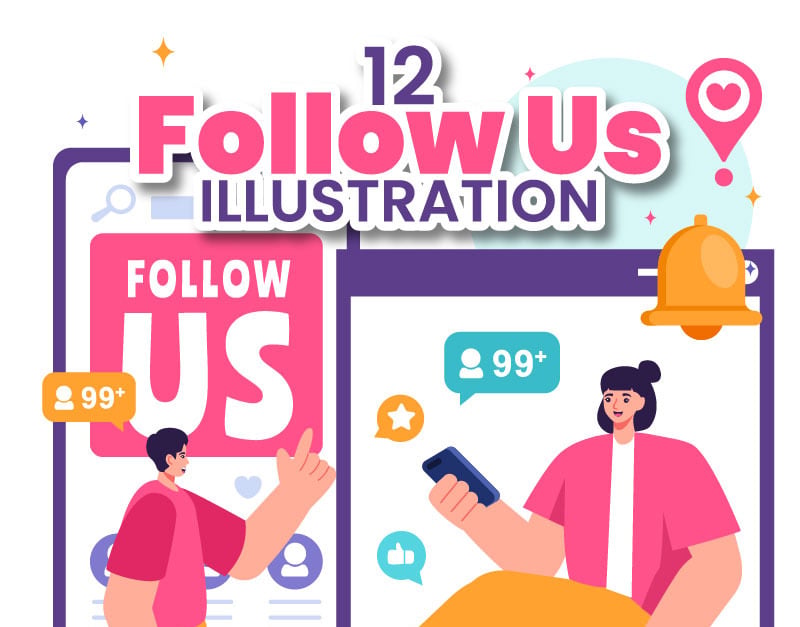 12 Follow Us and Like Illustration #428249 - TemplateMonster