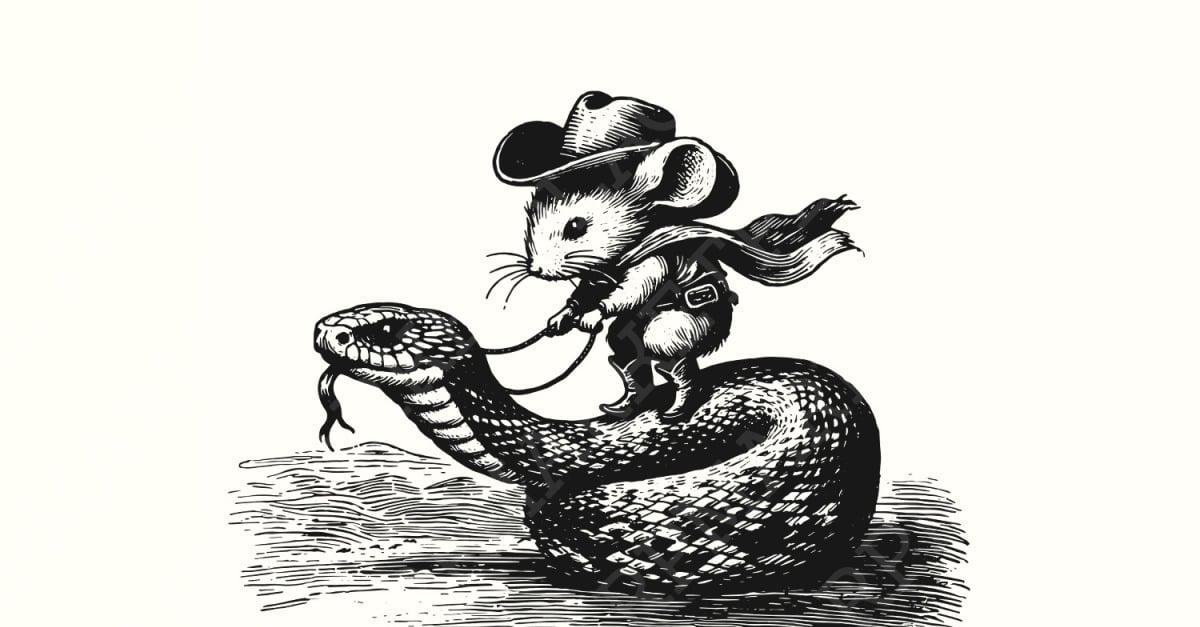 Mouse Cowboy on Snake PNG, Whimsical Western Art, Cute Animal ...