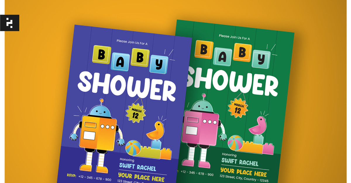 Baby Shower Invitation Robot Theme #428920 - TemplateMonster