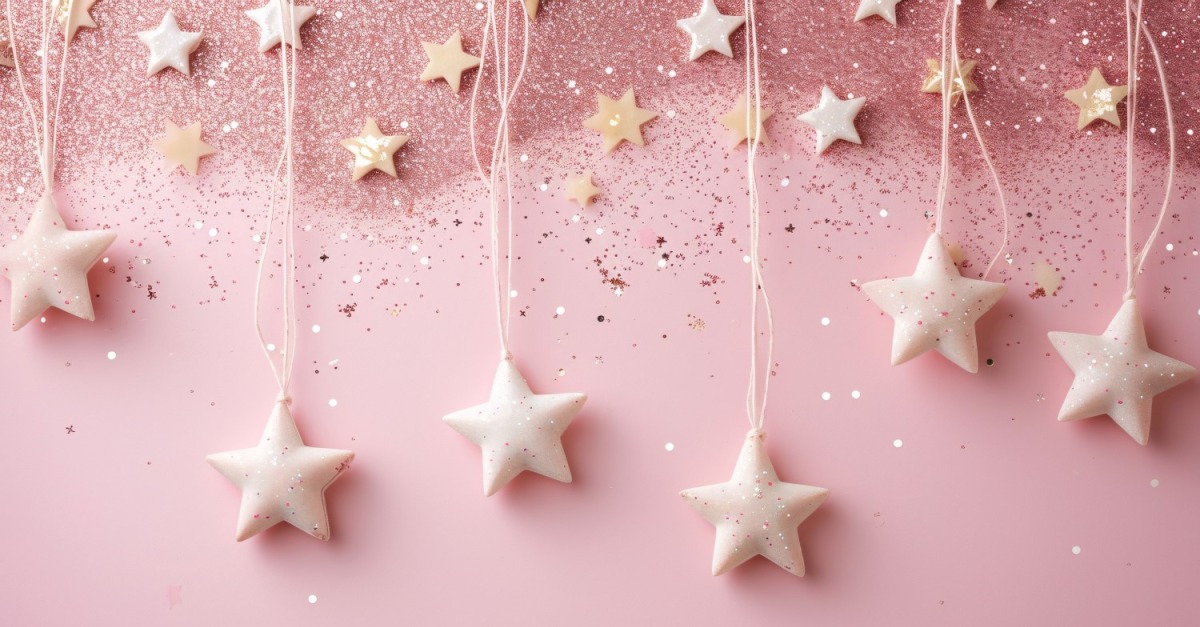 Birthday Background Peach and pink Glitter Stars 245