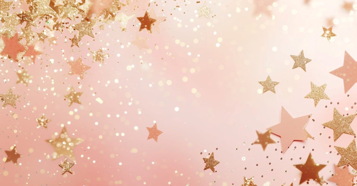 Birthday Background Peach and pink Glitter Stars 295