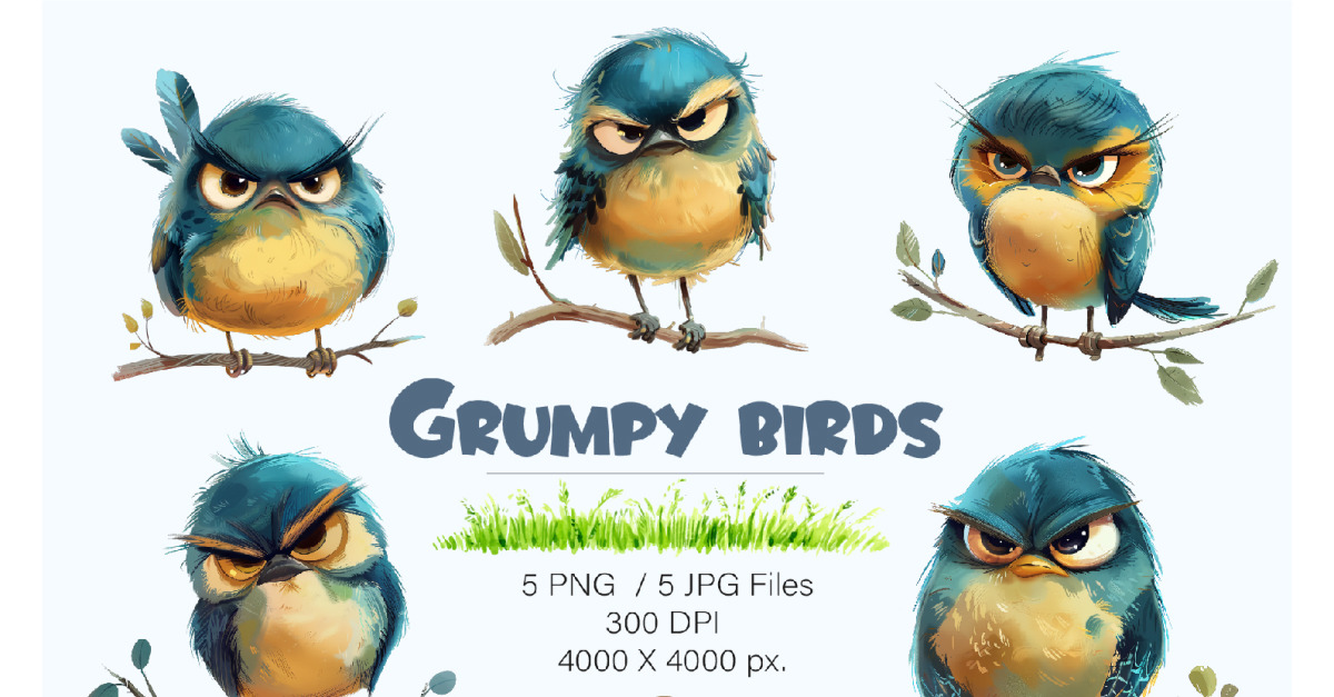 Grumpy cute birds 05. TShirt Sticker. - TemplateMonster