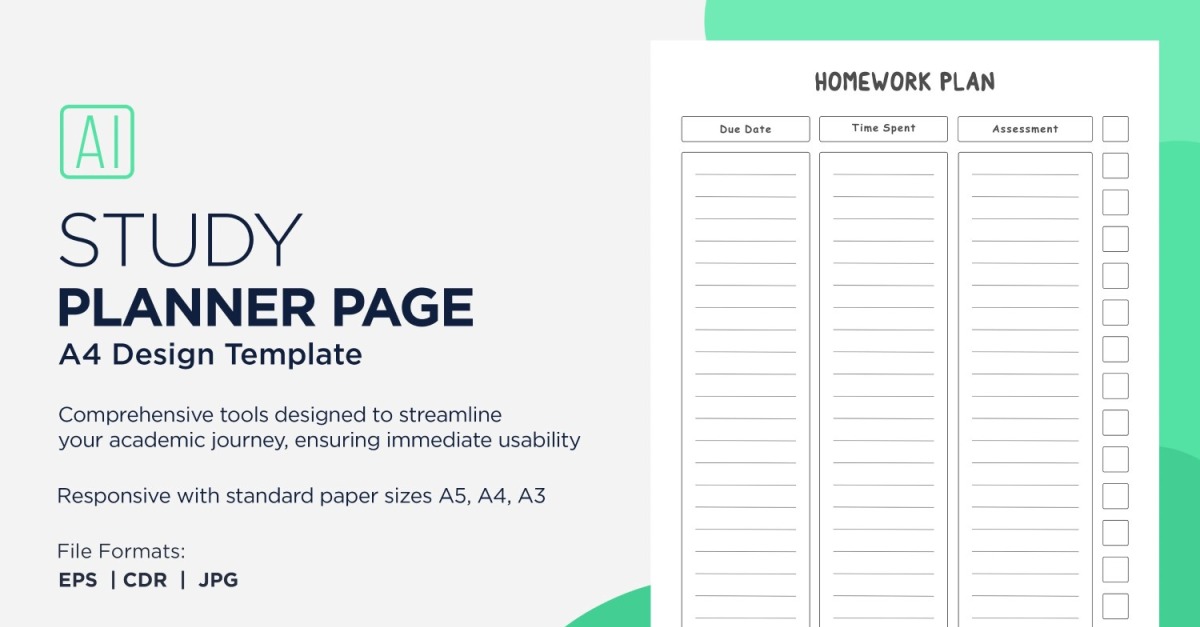 Home Work Plan Study Planning Page, Planner Sheet, Design Template 01