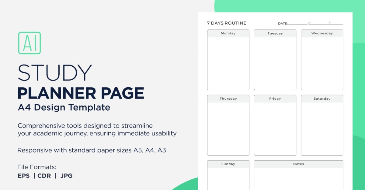 7 Day Routine Study Planning Page, Planner Sheet, Design Template 03
