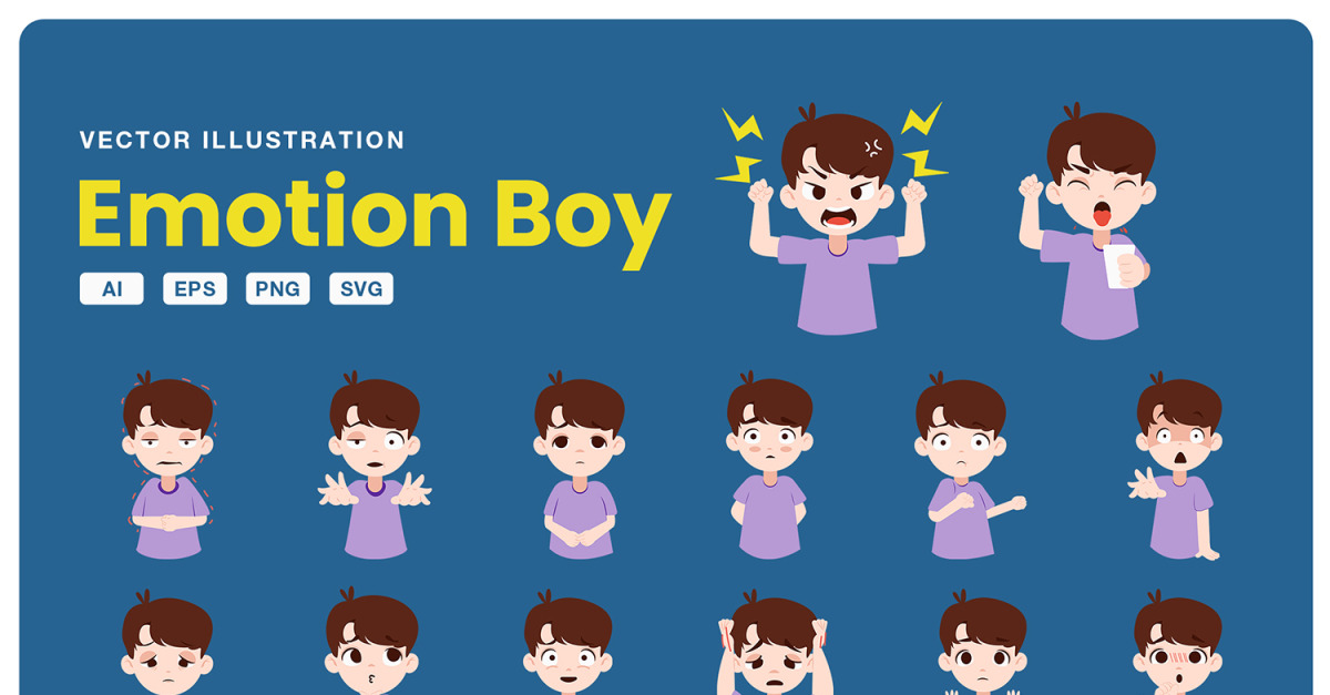 Emotion Boy Character Illustration #430384 - TemplateMonster