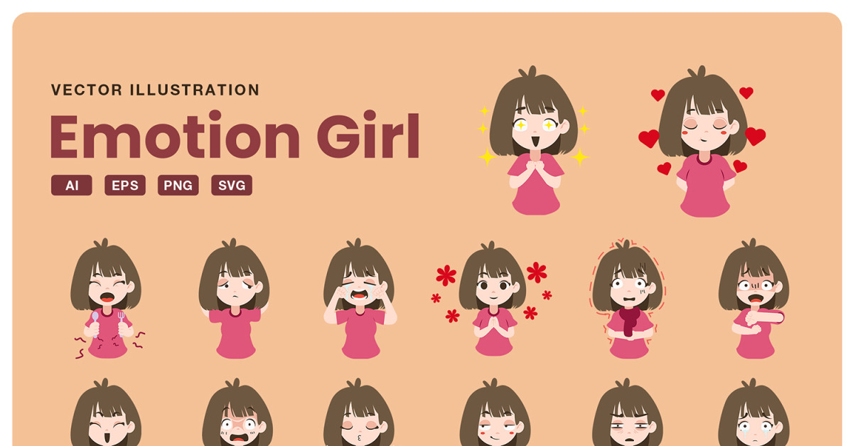 Emotion Girl Character Illustration #430383 - TemplateMonster