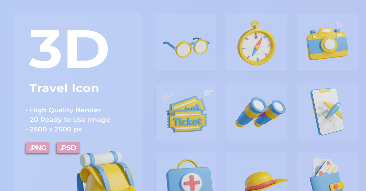 3D Travel Icon Set Design #430468 - TemplateMonster
