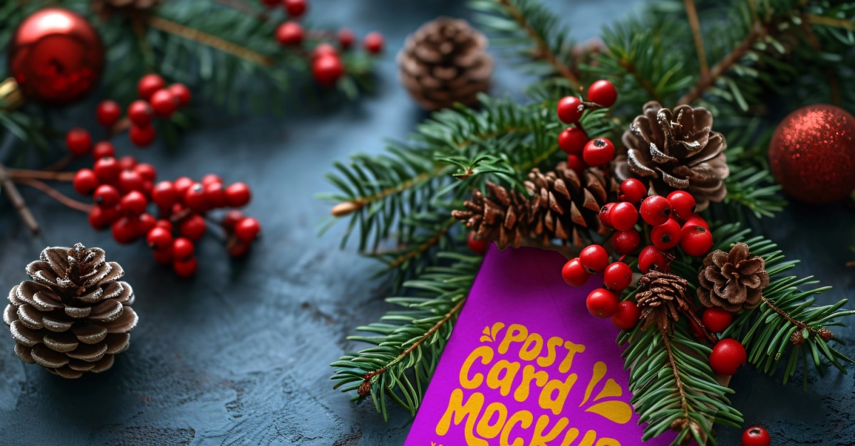 明信片模型 背面有木炭和松果 98 #430641 - TemplateMonster