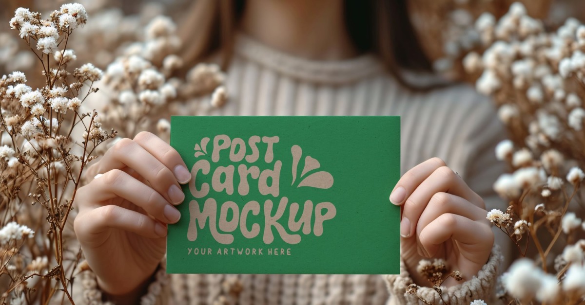 明信片模型，平面图，带花朵和树叶 52 #430600 - TemplateMonster