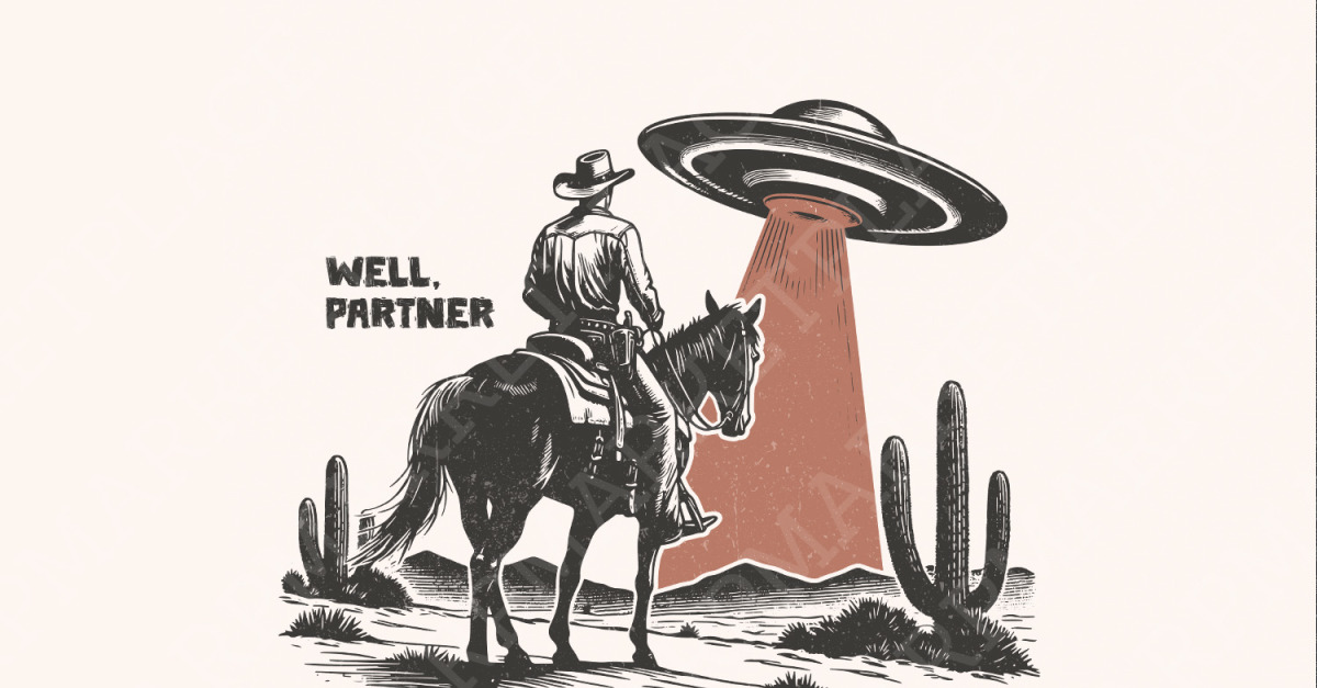 Cowboy and UFO PNG, Western Sci-Fi Digital Design, Alien Encounter ...