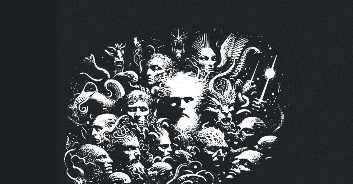 Mythical Faces Art PNG, Fantasy Creature Design, Black and White ...