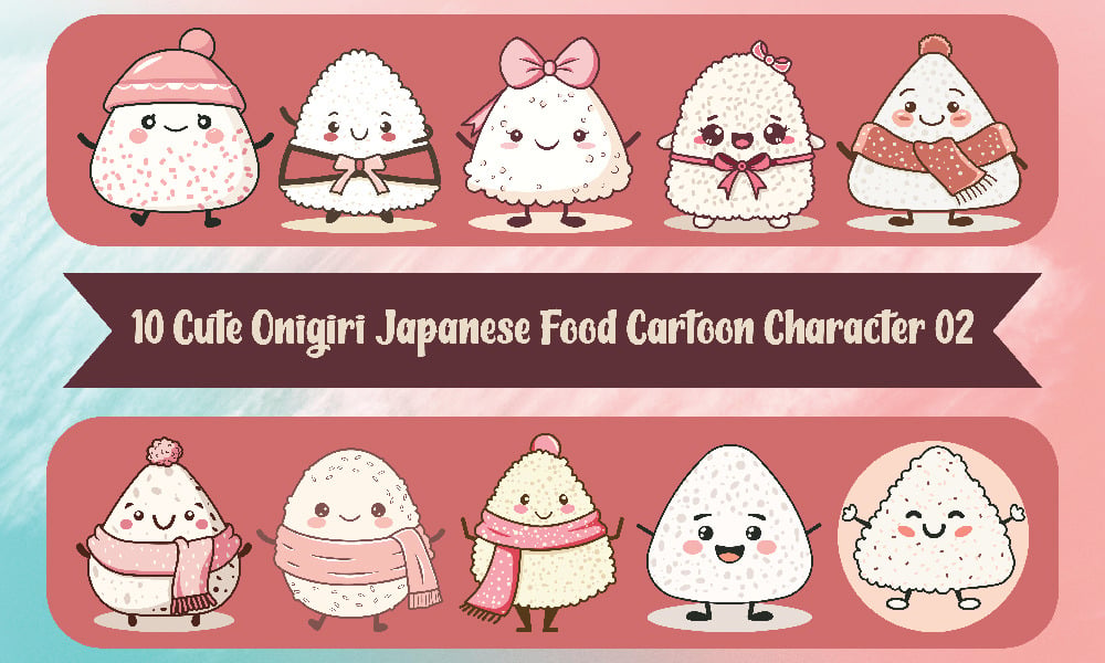 10 Cute Onigiri Japanese Food Cartoon Character 02