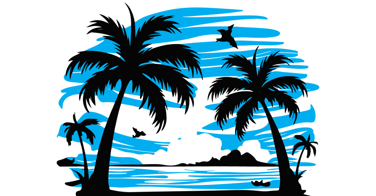 Beach silhouette vector art style illustration