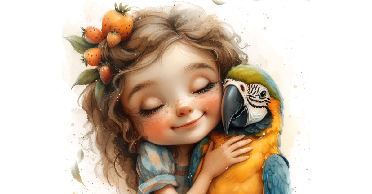 Girl Hugging with Parrot 33 #431316 - TemplateMonster