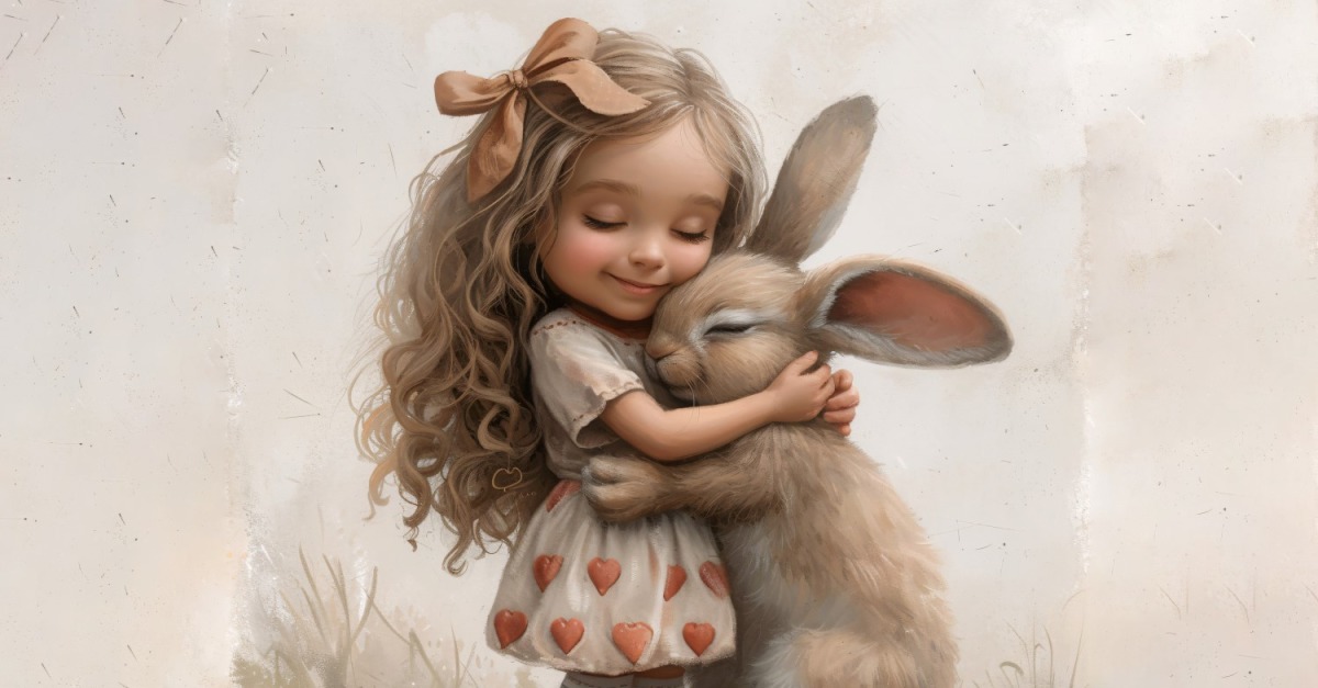 Girl Hugging with Rabbit 21 #431304 - TemplateMonster