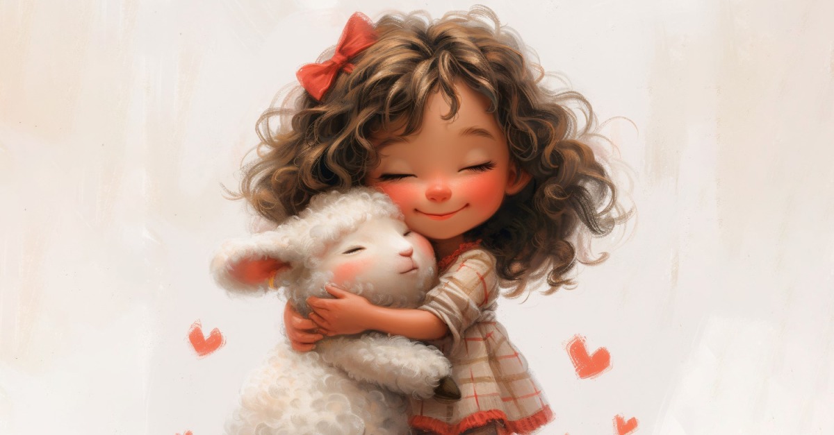 Girl Hugging with Sheep 64 #431356 - TemplateMonster
