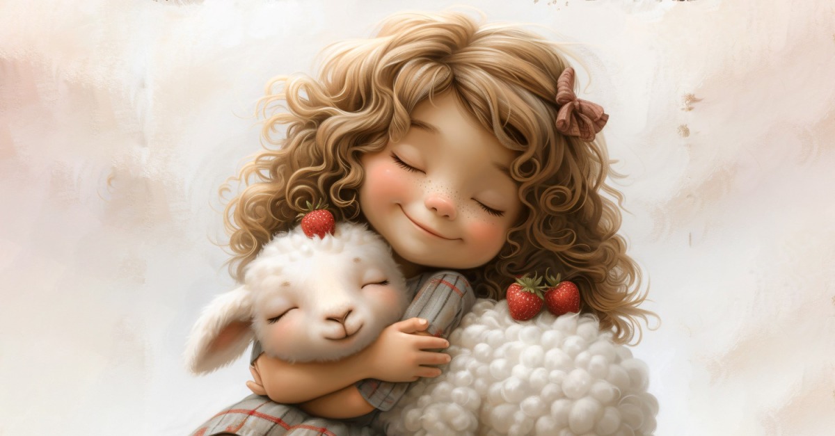 Girl Hugging with Lamb 145 #431829 - TemplateMonster