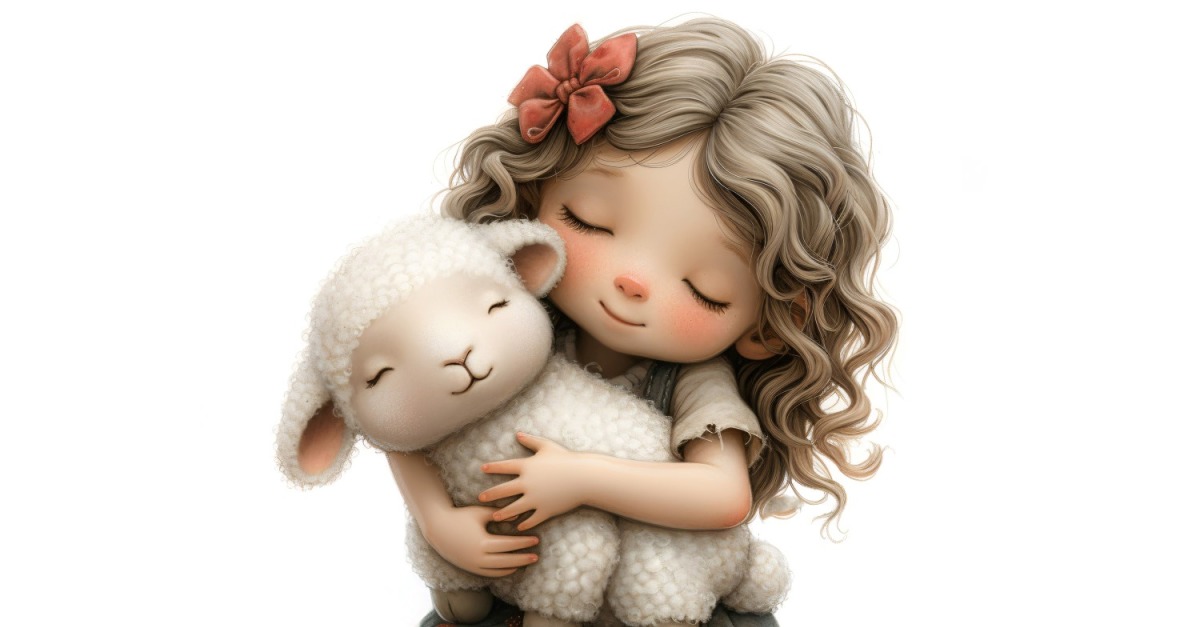 Girl Hugging with Lamb 146 #431830 - TemplateMonster