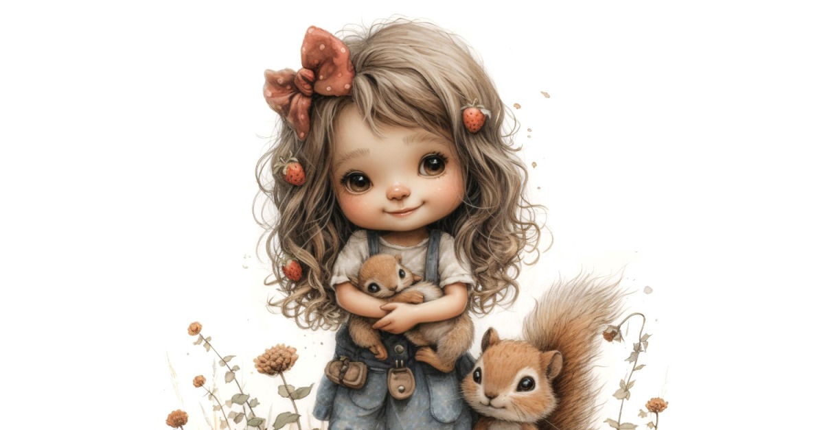 Girl Hugging with Squirrels 198 #431881 - TemplateMonster