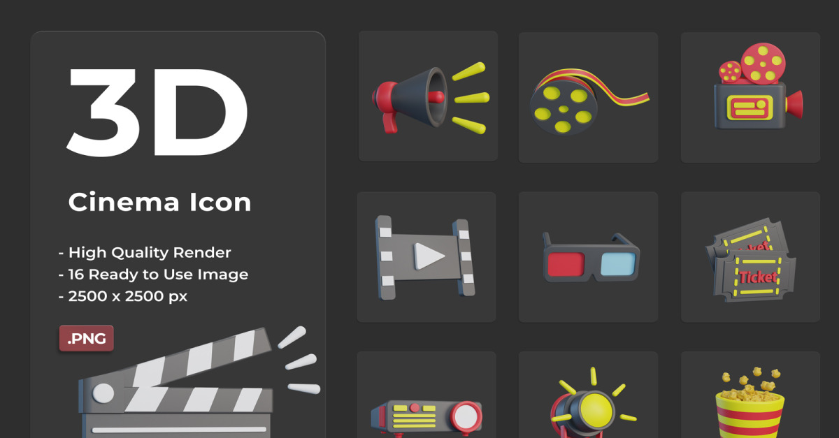 3D Cinema Icon Set Design #431986 - TemplateMonster