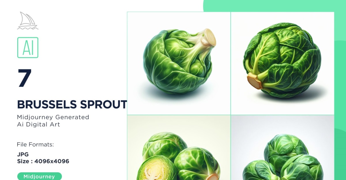 Fresh Brussels Sprout Vegetable on White Background Set
