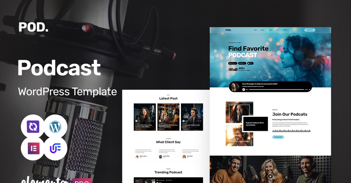 Podwave – Thème WordPress Elementor polyvalent pour podcast et radio FM