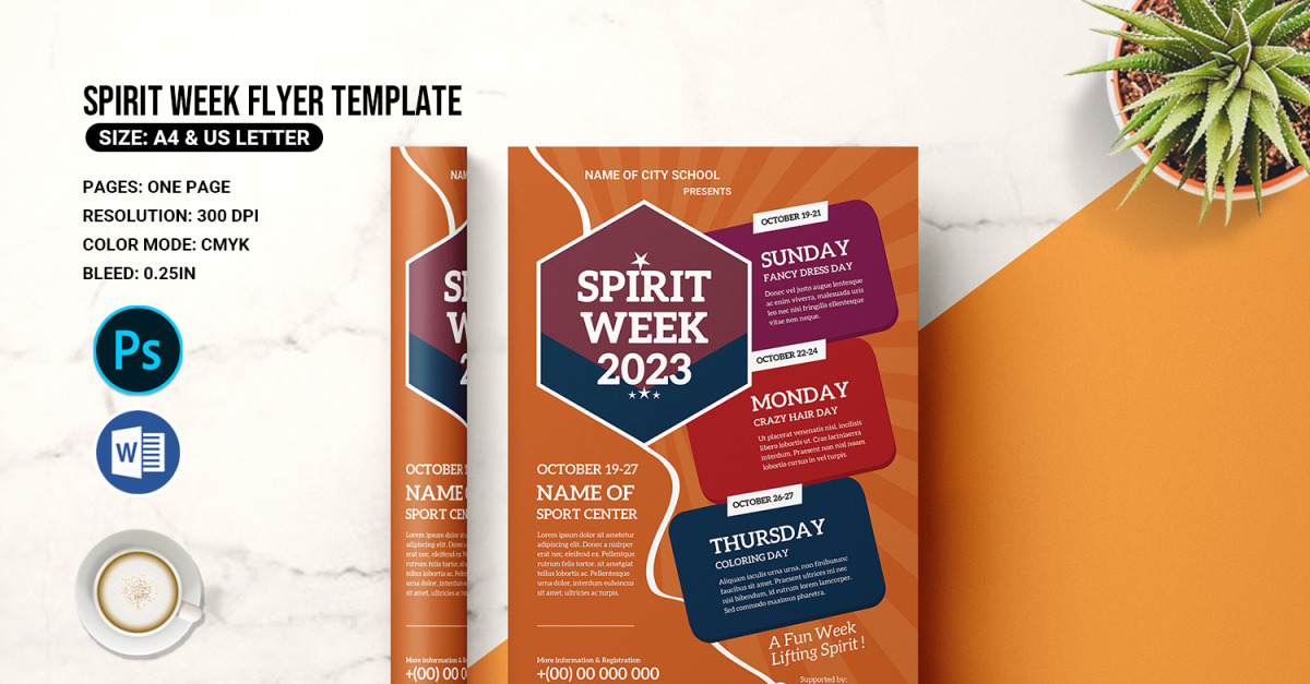 Spirit Week Flyer. Photoshop and Ms Word - TemplateMonster