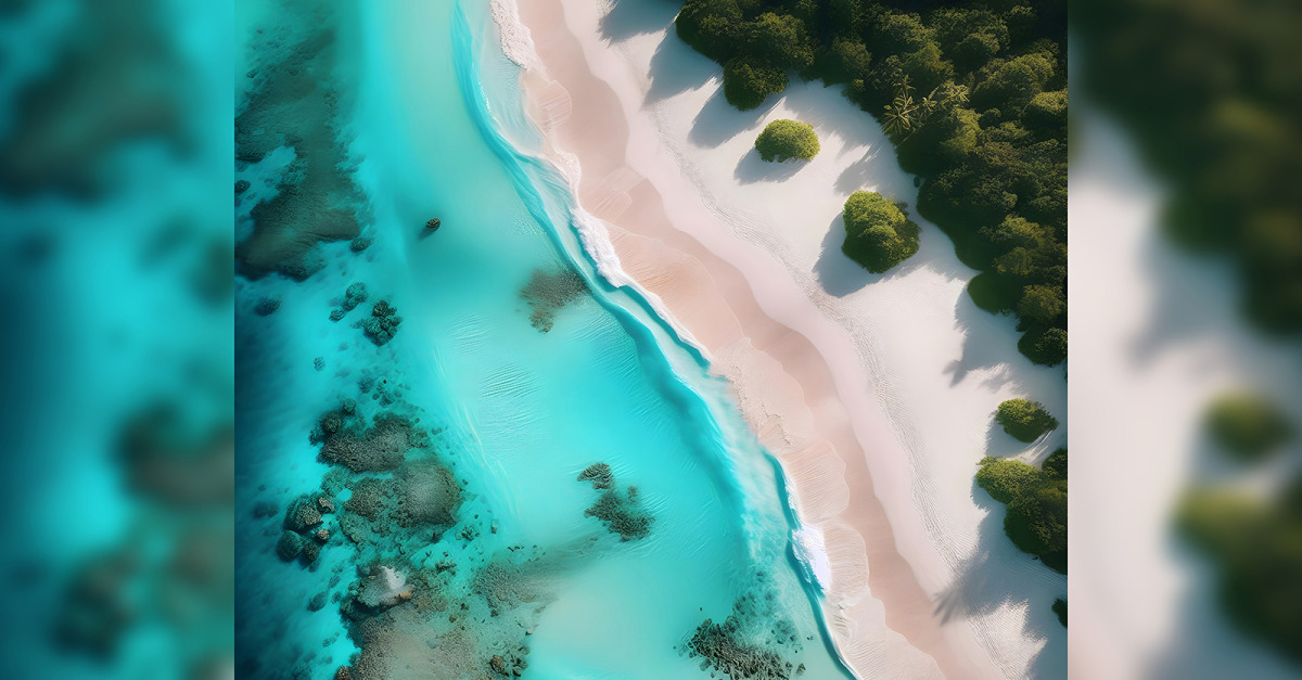 Seascape from top view Summer beach top view of soft blue ocean wave ...