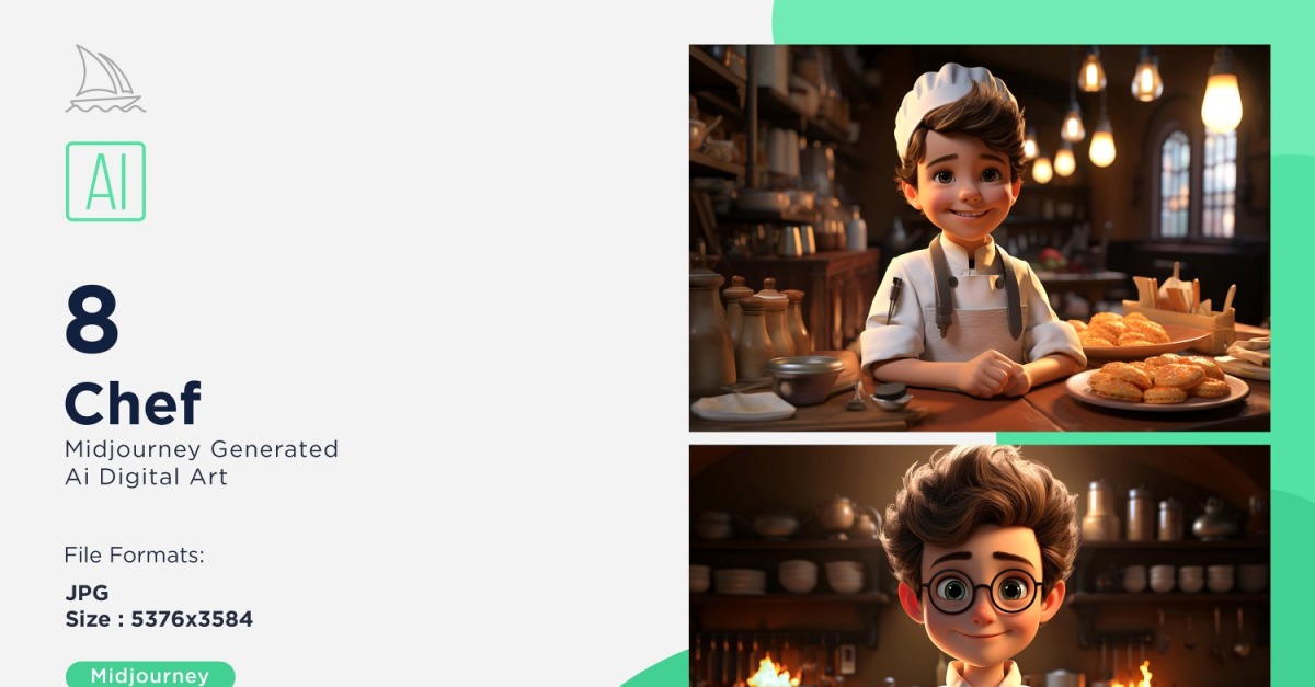 3D Pixar Character Child Boy Chef with relevant environment 8_Set