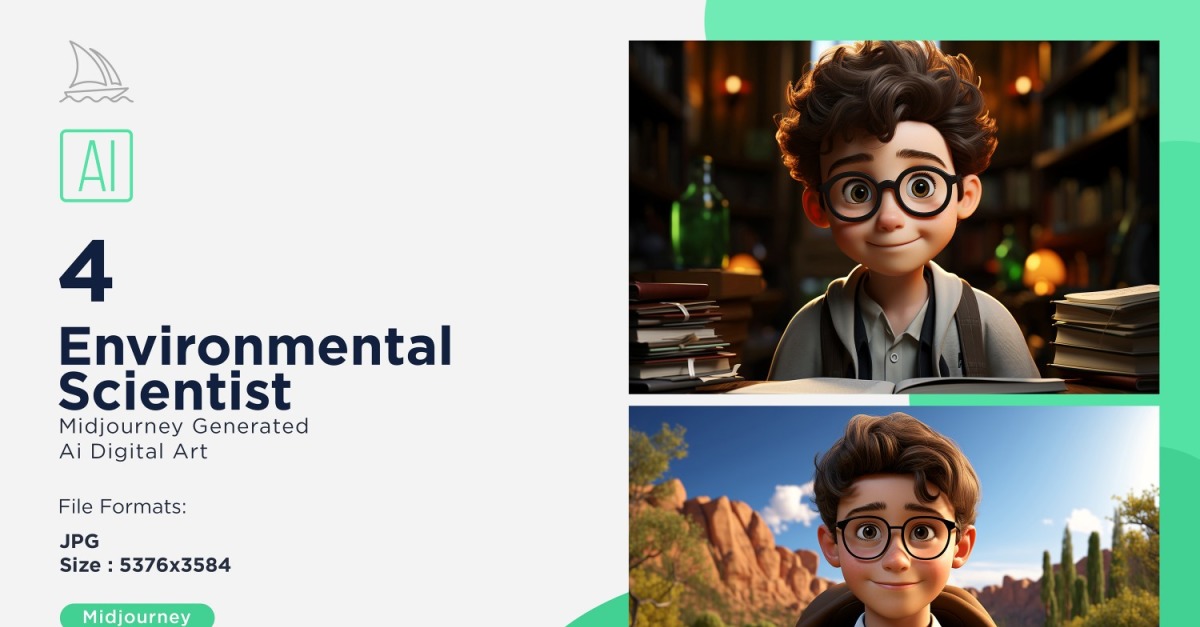 3D Pixar Character Child Boy Environmental Scientist with relevant ...