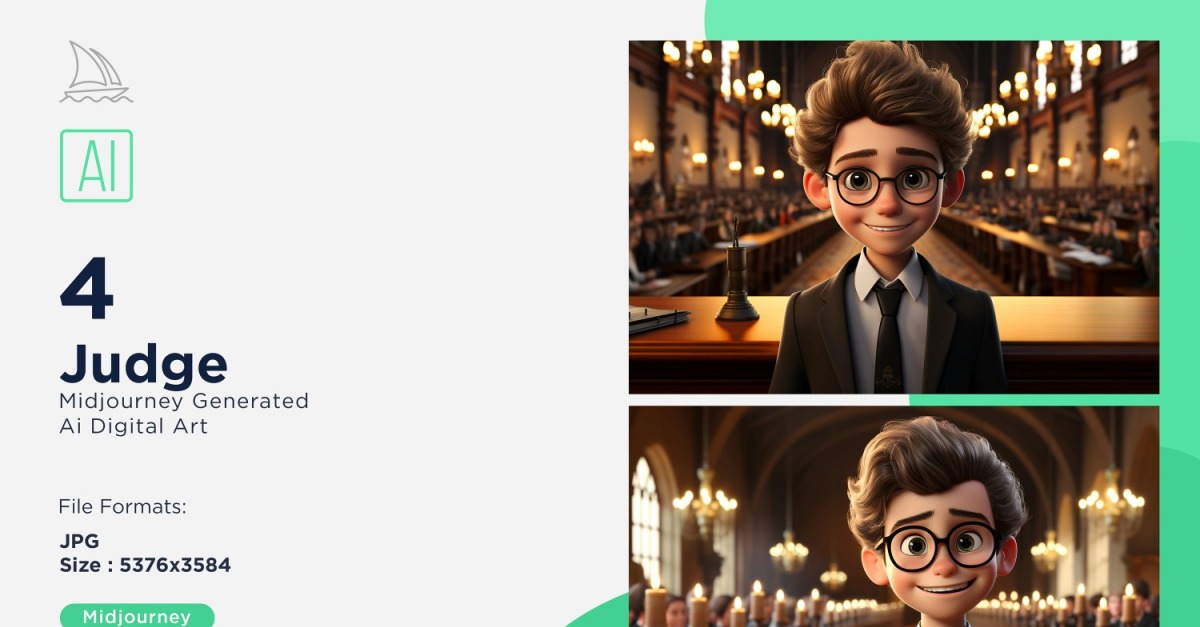 3D Pixar Character Child Boy Judge with relevant environment 4_Set