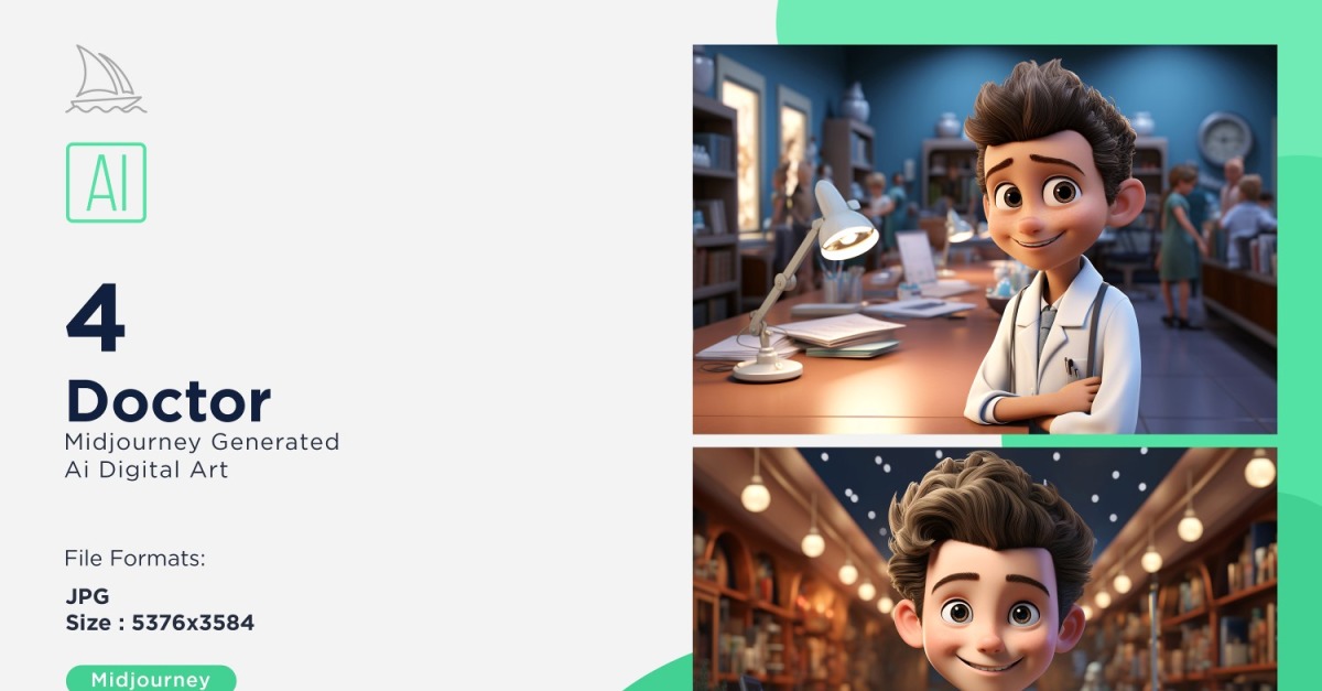 3D Pixar Character Child Boy Doctor with relevant environment 4_Set