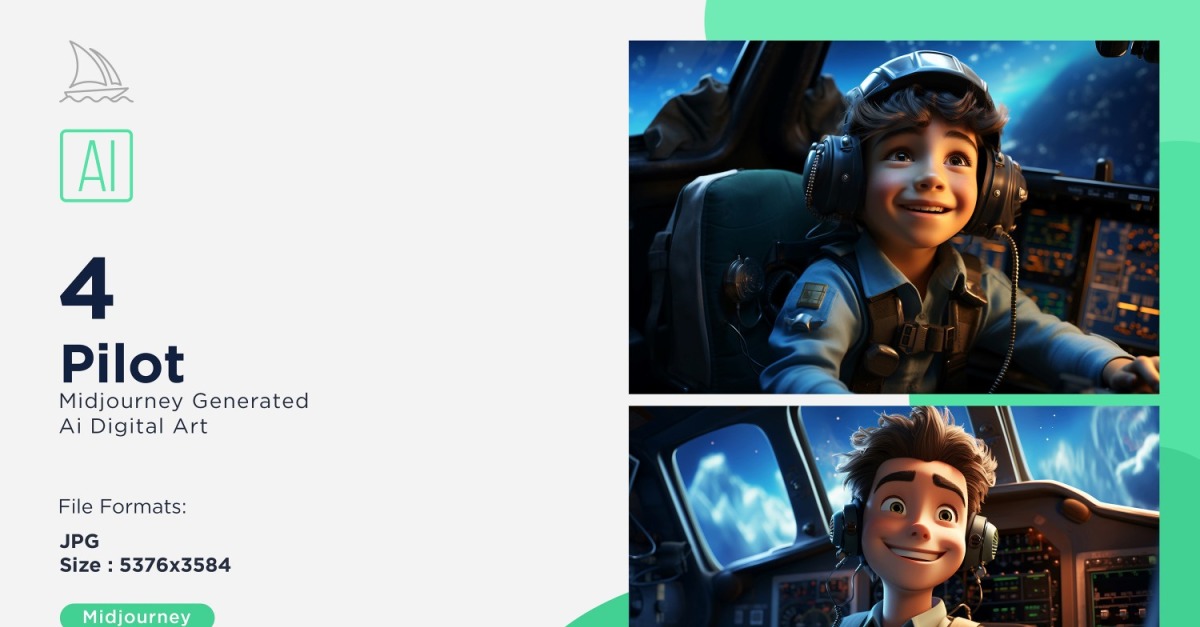 3D Pixar Character Child Boy Pilot with relevant environment 4_Set