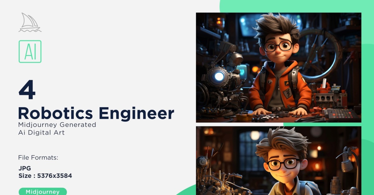 3D Pixar Character Child Boy Robotics_Engineer with relevant ...