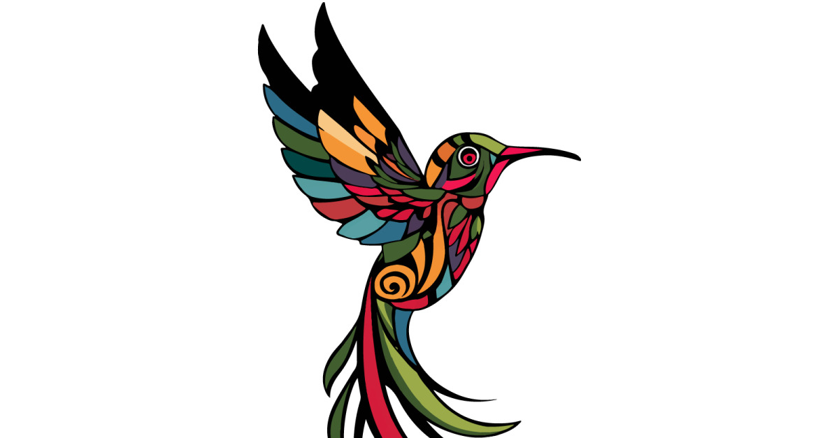 Colibri volant multicolore tribal --- illustration vectorielle