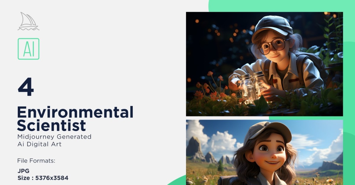 3D Pixar Character Child Girl Environmental Scientist with relevant ...