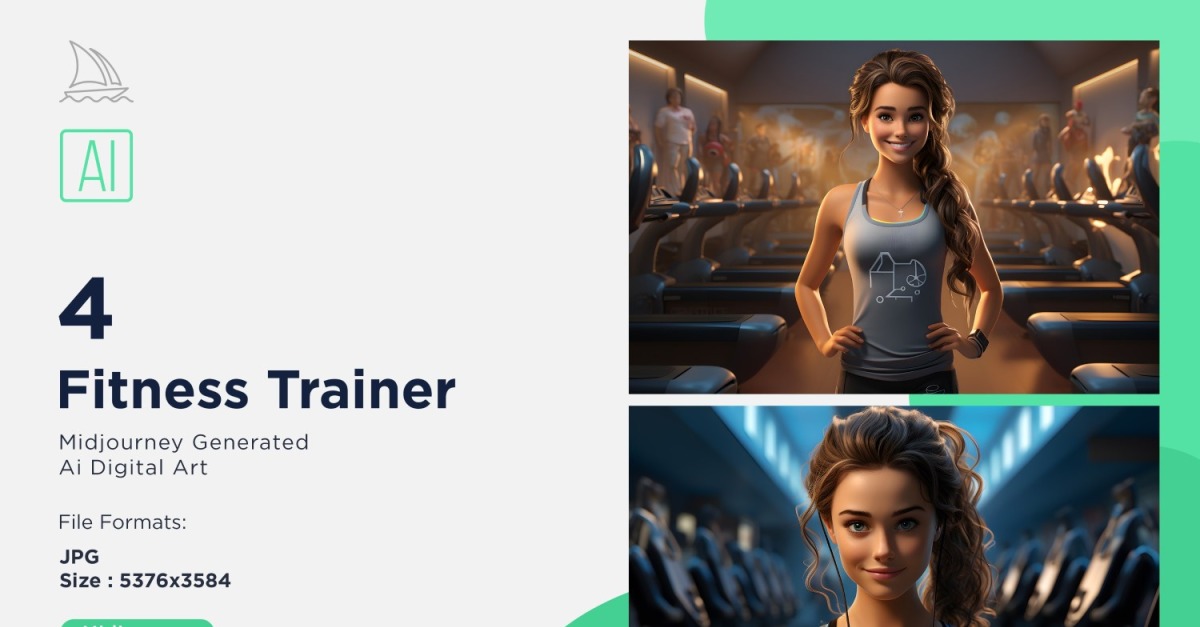 3D Pixar Character Child Girl Fitness Trainer with relevant environment Set