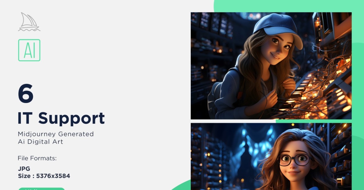 3D Pixar Character Child Girl IT Support with relevant environment Set